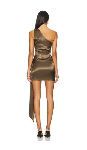 Superdown One Shoulder Ruched Satin Mini Dress - Olive