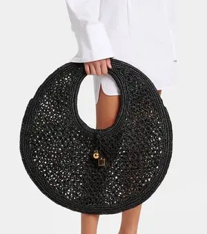 Jacquemus Spiaggia Raffia Shoulder Bag - Black