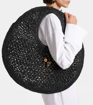 Jacquemus Spiaggia Raffia Shoulder Bag - Black