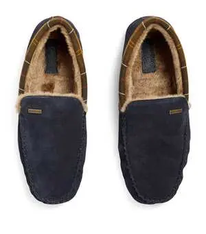 Barbour Suede Tartan-trim Slippers