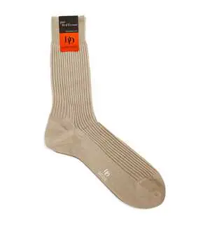 DORE DORE Cotton Rib-knit Crew Socks - Beige