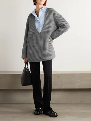 LESET Emma Ribbed-knit V-neck Sweater