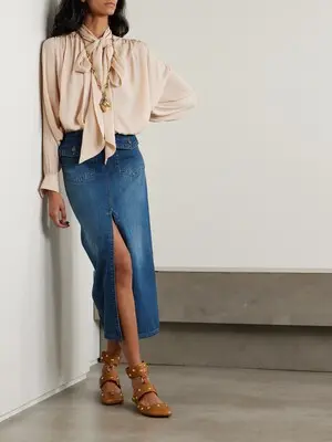 Chloé Organic Denim Midi Skirt With Front Split