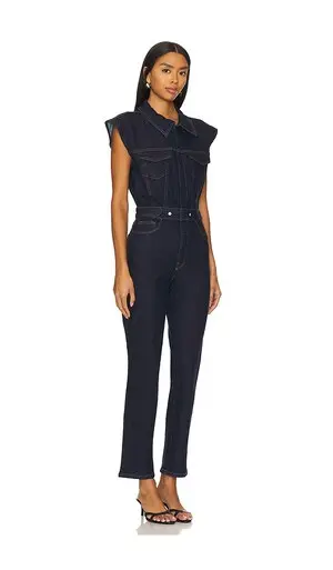 Good American Trucker Jumpsuit In Dark Denim