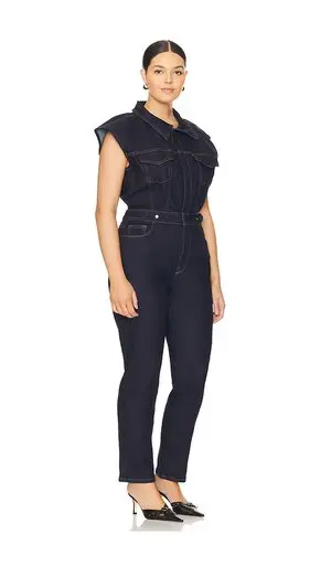Good American Trucker Jumpsuit In Dark Denim