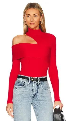 Nbd Ribbed Knit Turtleneck With Shoulder Cut-out - Red