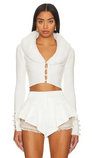 Majorelle Laurel Faux Fur Shawl Cardigan - Ivory