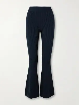Stella McCartney Ribbed-knit Flared Trousers - Blue