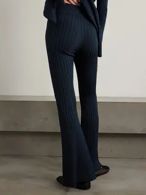 Stella McCartney Ribbed-knit Flared Trousers - Blue