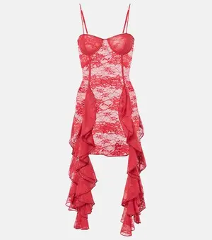 Oseree Lace Bustier Dress - Red