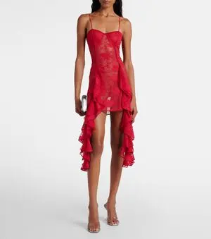 Oseree Lace Bustier Dress - Red