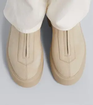 THE ROW Zipped 1 Leather Ankle Boots - Beige