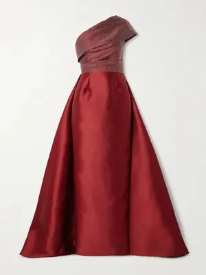 Solace London Alba One-shoulder Crystal-embellished Faille Gown - Red