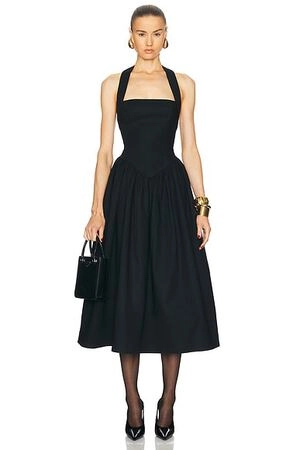 HELSA Faille Halter Midi Dress - Black