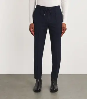 Isaia Wool-cashmere Blend Drawstring Trousers - Navy