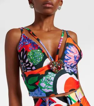 AREA Embellished Printed Top