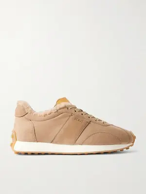 TOD'S Sportivo Active Embroidered Shearling-trimmed Suede Sneakers