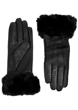 DENTS Sarah Faux Fur-trimmed Leather Gloves - Black