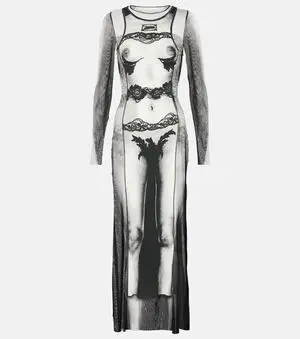 JEAN PAUL GAULTIER Marinière Striped Mesh Maxi Dress - Black