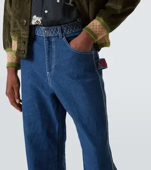 BODE Knolly Brook Embroidered Wide-leg Jeans - Blue