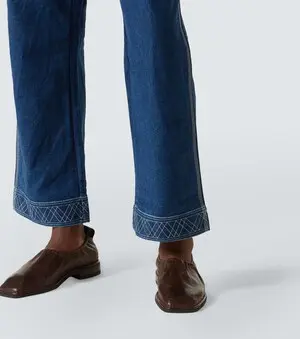 BODE Knolly Brook Embroidered Wide-leg Jeans - Blue