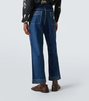 BODE Knolly Brook Embroidered Wide-leg Jeans - Blue