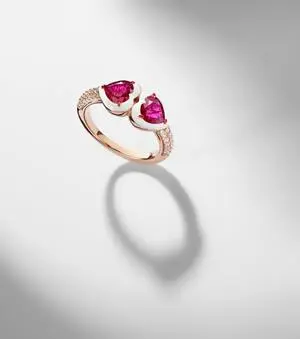 KAMYEN 18kt Rose Gold Ring With Heart-shaped Rubies And Pavé Diamonds