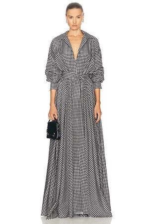 Norma Kamali Oversized Houndstooth Flared Gown