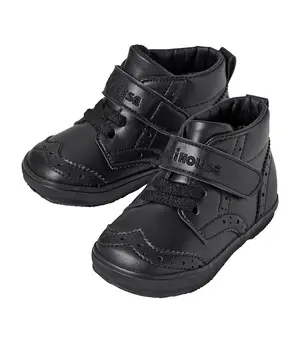 MIKI HOUSE Wing Tip Brogue Boots With Velcro And Lace Fastening - Black