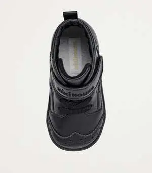 MIKI HOUSE Wing Tip Brogue Boots With Velcro And Lace Fastening - Black