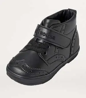 MIKI HOUSE Wing Tip Brogue Boots With Velcro And Lace Fastening - Black