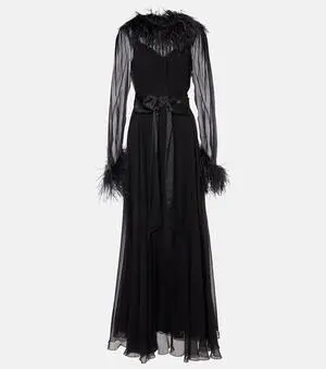 Dolce & Gabbana Feather-trimmed Silk Chiffon Gown