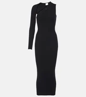 COURREGES Asymmetric Ribbed-knit Midi Dress - Black