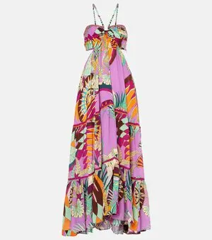 Camilla Gathered Printed Silk Cutout Maxi Dress - Multicoloured