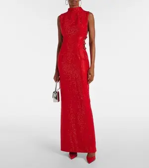 SELF-PORTRAIT Embellished Cut Out Crepe Gown