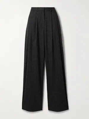 Proenza Schouler White Label Checked Flannel Wide-leg Pleated Trousers - Gray