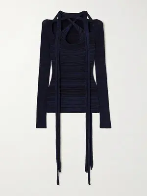 Y/project Spaced-dyed Ribbed Knit Top With Wraparound Ties - Blue