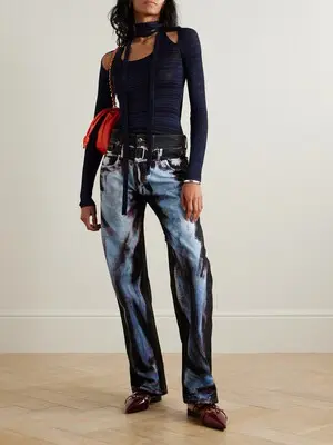 Y/project Spaced-dyed Ribbed Knit Top With Wraparound Ties