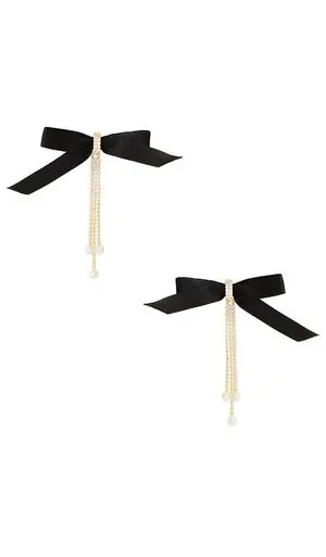 Ettika Velvet Bow Crystal Chain Dangle Earrings - Black