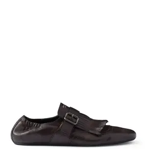Prada Calf Leather Fringed Monk Strap Shoes - Brown