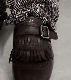 Prada Calf Leather Fringed Monk Strap Shoes - Brown