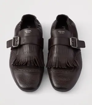 Prada Calf Leather Fringed Monk Strap Shoes - Brown