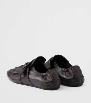Prada Calf Leather Fringed Monk Strap Shoes - Brown