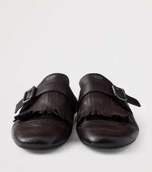 Prada Calf Leather Fringed Monk Strap Shoes - Brown