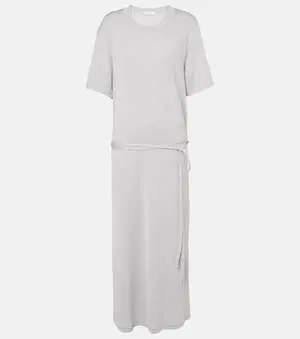 LEMAIRE Belted Cotton Jersey Midi Dress - Blue