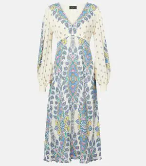Etro Paisley Crepe De Chine Midi Dress