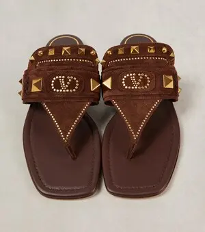 Valentino Garavani Embellished Suede Thong Sandals