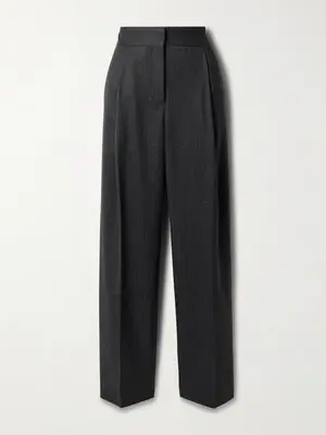 Christopher Esber Pleated Pinstriped Twill Straight-leg Trousers - Gray