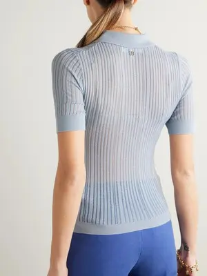 Chloé Ribbed Open-knit Wool Polo Shirt