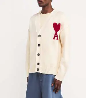 AMI Paris Virgin Wool De Coeur Cardigan - Ivory